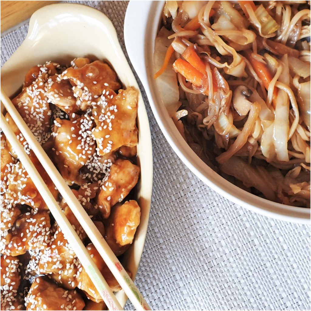 Easy sesame chicken with vegetable chow mein - Foodle Club