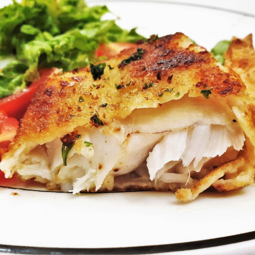 Fish Milanese with a buttery garlic and parsley sauce - Foodle Club